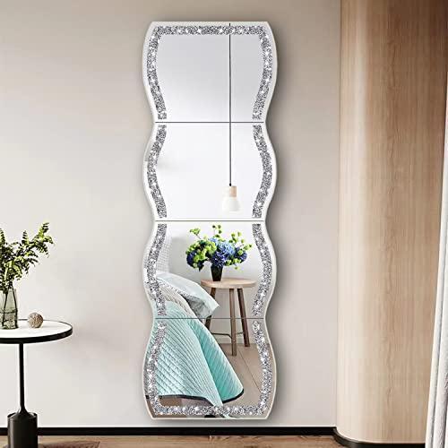 ZOLAPI Full Length Wall Mirror,Wave Pattern Irregular Crushed Diamond ...