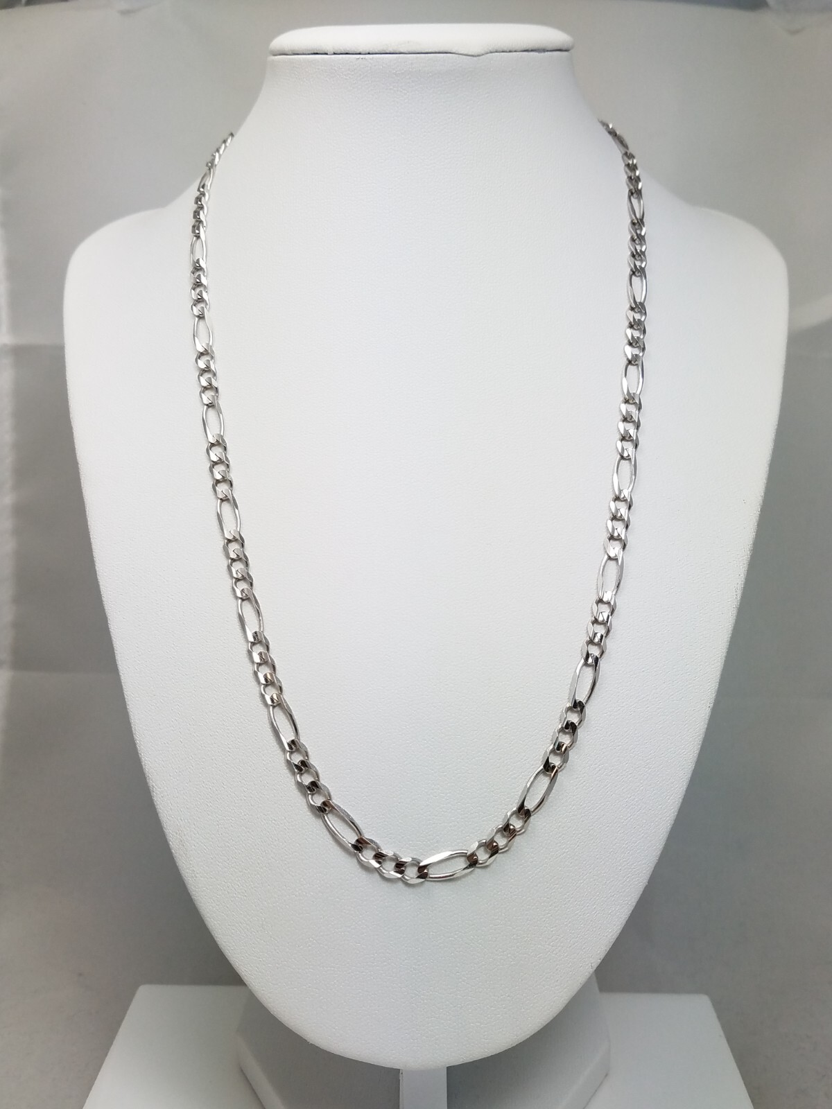 20" 14k Solid White Gold Figaro Chain Necklace (1199) - Gem