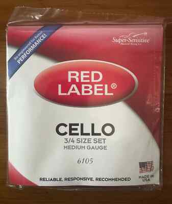 Super Sensitive Red Label Series Cello String Set 3/4, Medium, new old ...