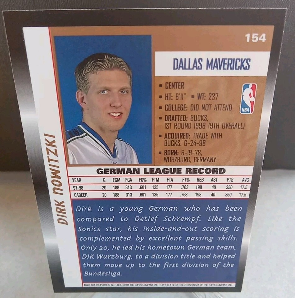 1998-99 Topps Rc Rookie Card #154 Dirk Nowitzki Dallas Mavericks | eBay