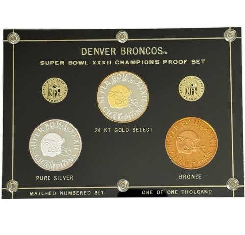 Denver Broncos Super Bowl XXXII 3pc Coins Gold Select Silver & Bronze ...