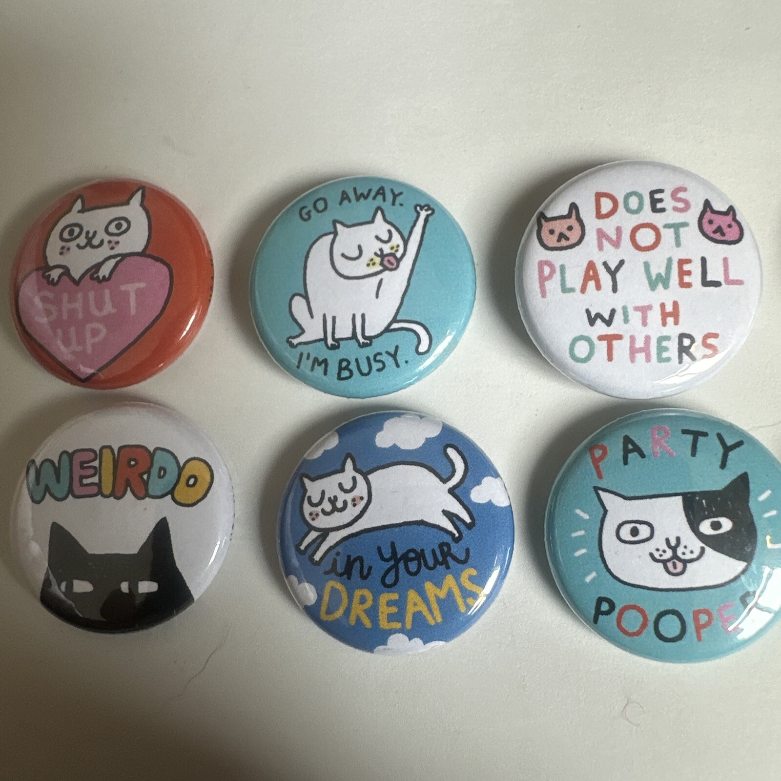 Cat buttons pins set of 10 push back pins funny grumpy cat quotes new ...