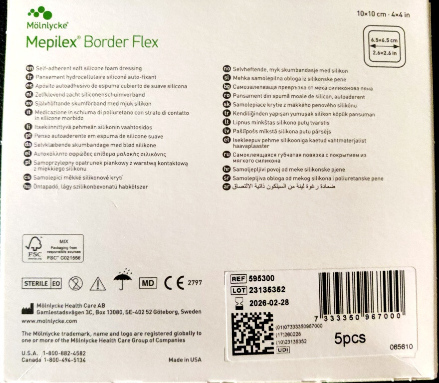 Molnlycke Mepilex Border Flex 4x4" Self-Adherent Soft Silicone Foam ...