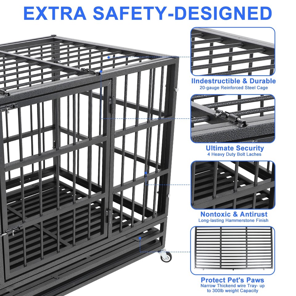 47" Heavy Duty Dog Kennel Iron Dog Cage Pet Crate for Large Dogs | eBay