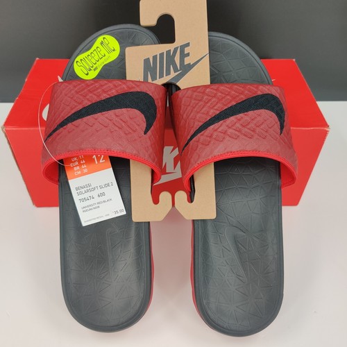 Nike Benassi Solarsoft Slide Red Black Slides Sandals Shoes Mens 12 US ...