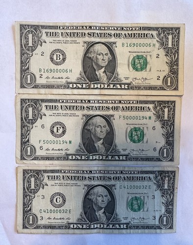 fancy serial number 1 dollar bill quad 2013 set of 3 bills very good ...