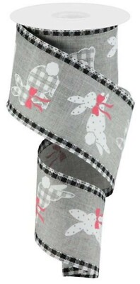 2.5" GRAY & WHITE GINGHAM CHECK BUNNY WIRED RIBBON - POLKA DOT, PINK ...