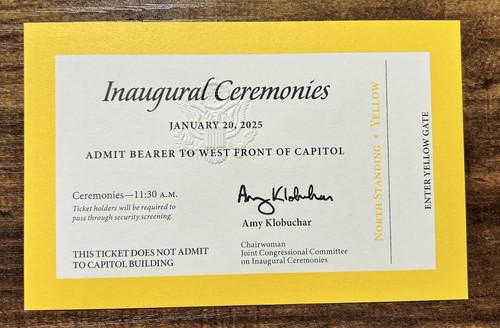 President Trump 2025 Inaugural Ceremonies Yellow Ticket | eBay