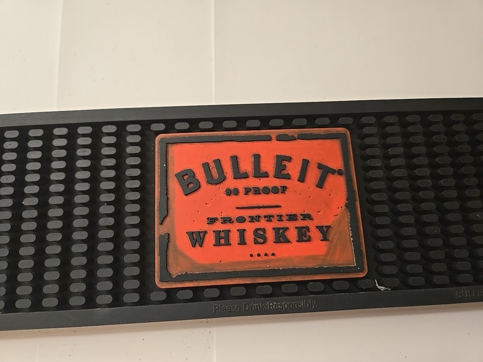 Bulleit Bourbon Whiskey BEER SPILL RAIL BAR MAT 3 1/2" X 23 1/2 ...