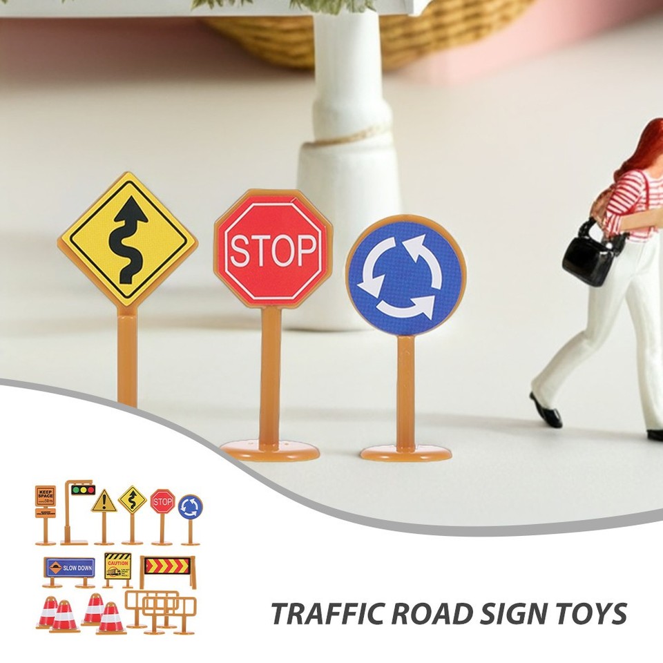 45 Pcs Traffic Scene Toys Construction Road Signs Miniature Barricade ...