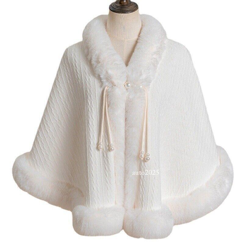 Lady Girl Cute Cloak Cape Winter Fleece Coat Poncho Plush Collar Qipao ...
