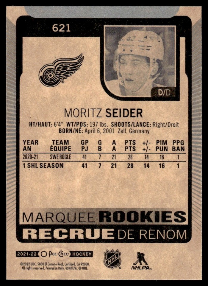 2021-22 Upper Deck 2021-22 O-Pee-Chee Moritz Seider Rookie R48 | eBay