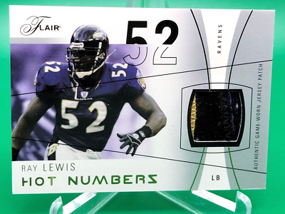 RAY LEWIS 2004 FLAIR HOT NUMBERS Game Used Jersey Patch 3 Color 3/52 ...