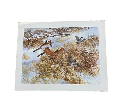 Fox Chasing Three Birds Scene Original Art Print Poster 14"X 11" | eBay