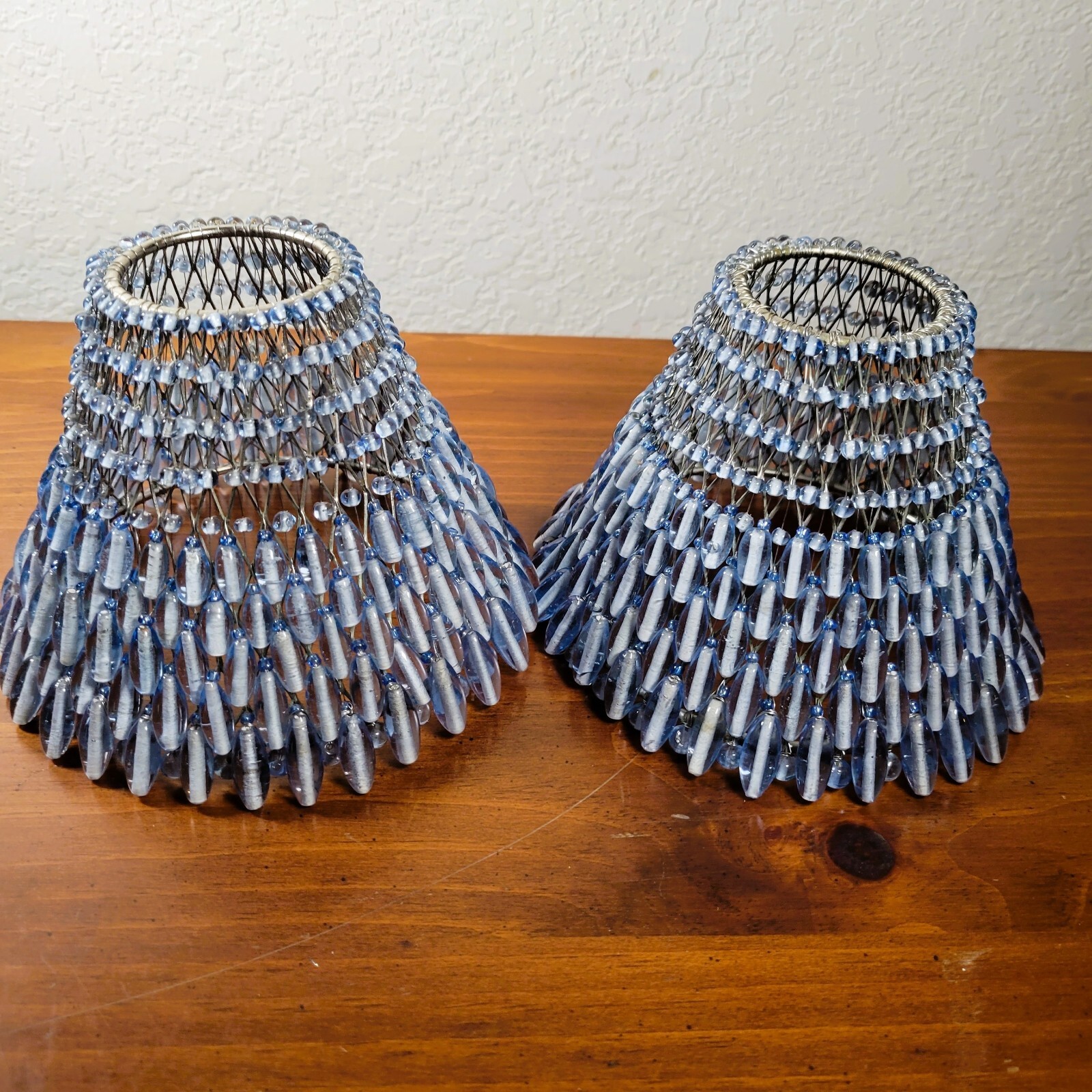 Crystal Blue Beautiful Beaded, Wire Metal Decorative Lamp Shades x2 (4 ...