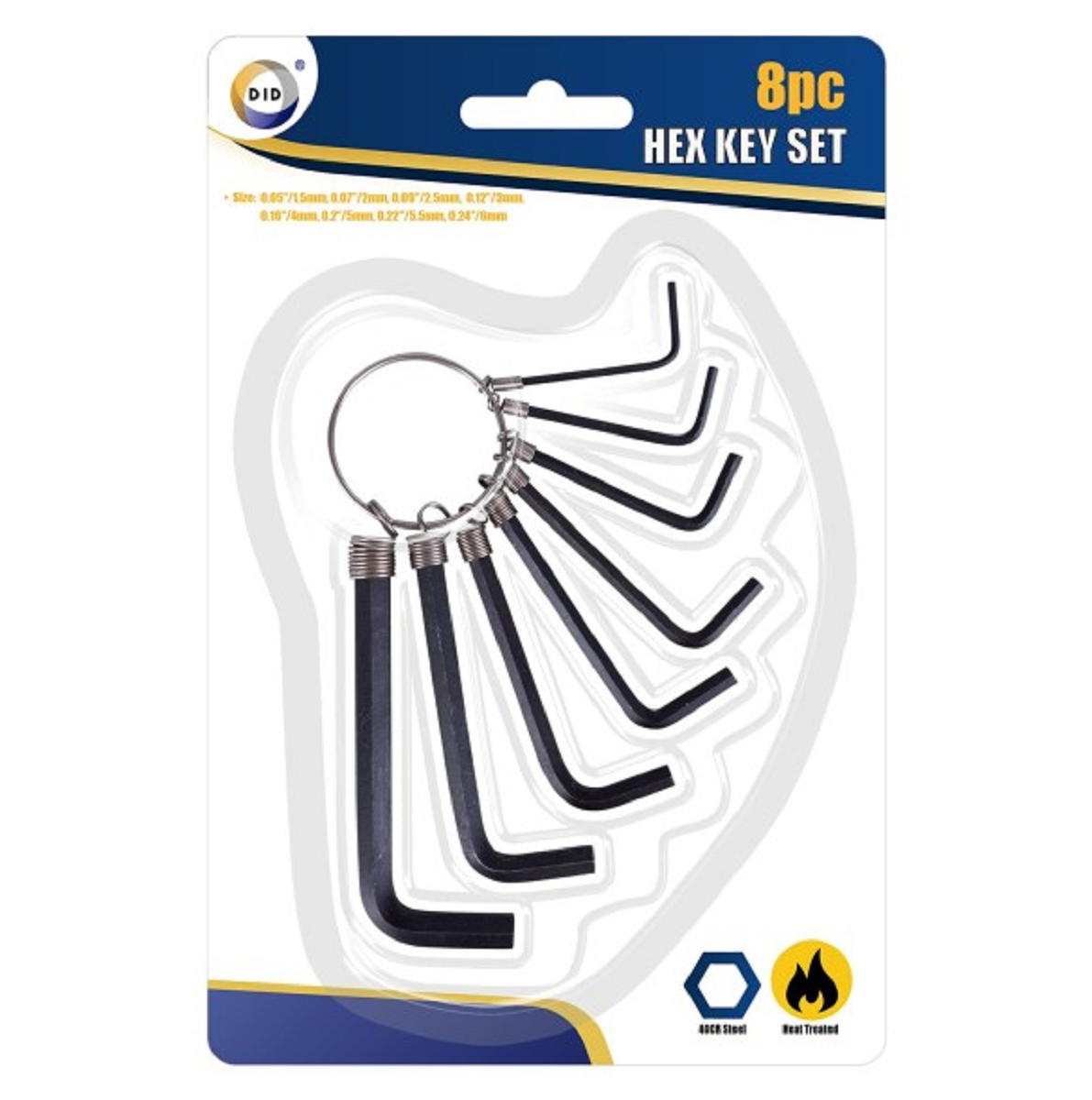 8pc Hex Key Set Metric Imperial Hexagon Allen Alan Wrench Keyring ...