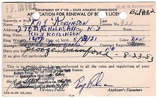 Sugar Ray Robinson Vintage Autographed Boxing License Renewal | eBay
