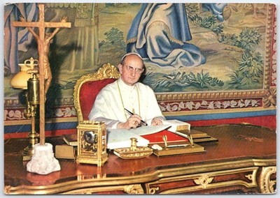 Vintage Vatican Postcard of Pope Paul VI at Desk with Religious Decor ...