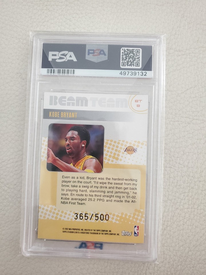2002 Stadium Club Beam Team Kobe Bryant #BT9 PSA 9 MT Lakers 365/500 ...