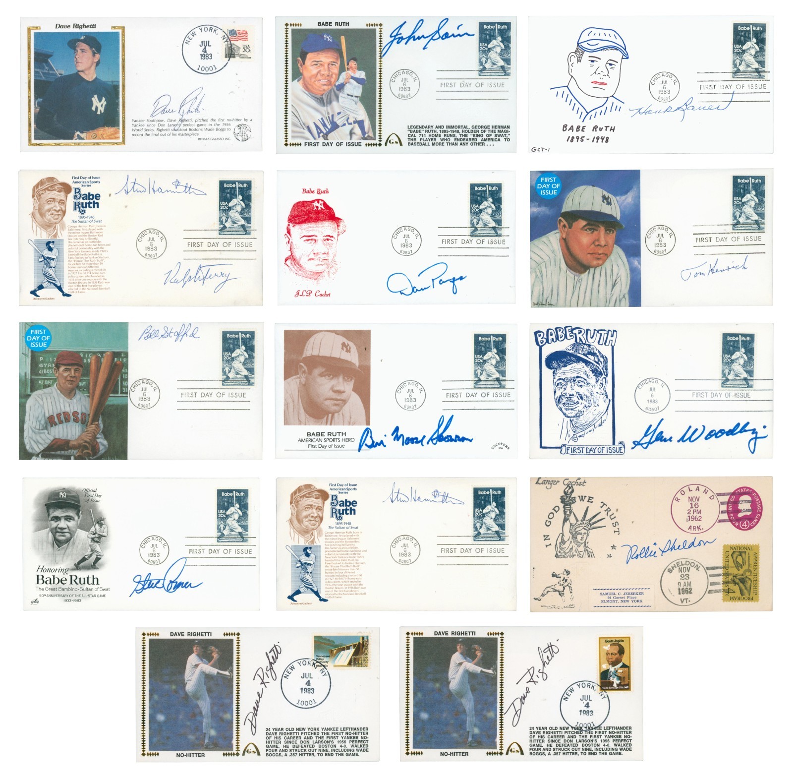 Dave Righetti, Johnny Sain, Hank Bauer & Other Autographed First Day ...