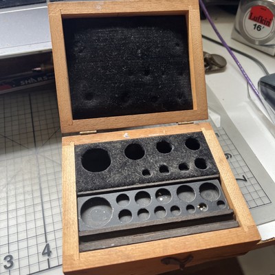 vtg APOTHECARY PHARMACEUTICAL SCALE CALIBRATION BOX 5.75x4in case wood ...