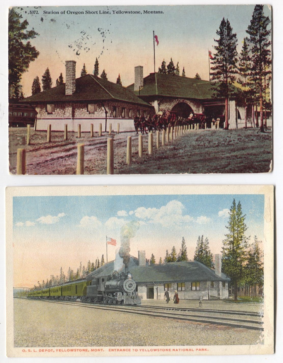 2 1914-1920's O.S.L Oregon Short Line depot Yellowstone Montana ...