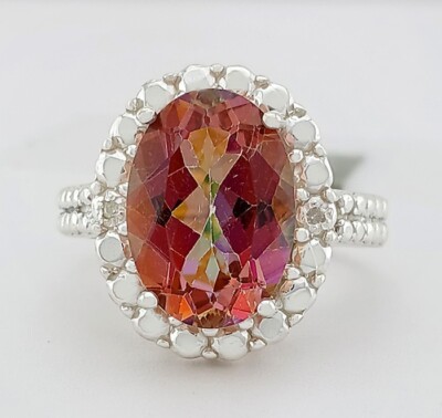 LAB CREATED 6.25 Cts AZOTIC TOPAZ & GENUINE DIAMOND RING .925 SILVER ...