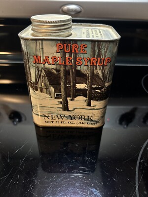 Vintage New York Pure Maple Syrup Metal Can Tin 5" x 4" x 3" see pics ...