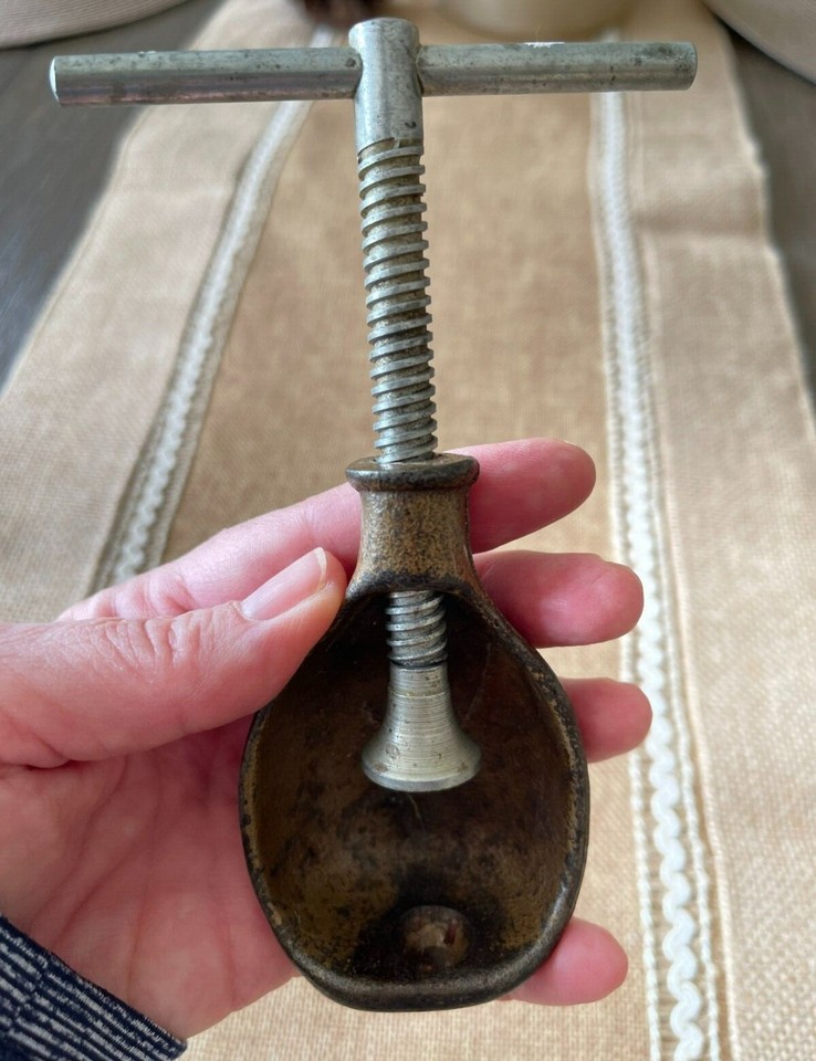 Vintage Twist Screw Metal Nutcracker Walnut Shaped Handheld or Mounted ...