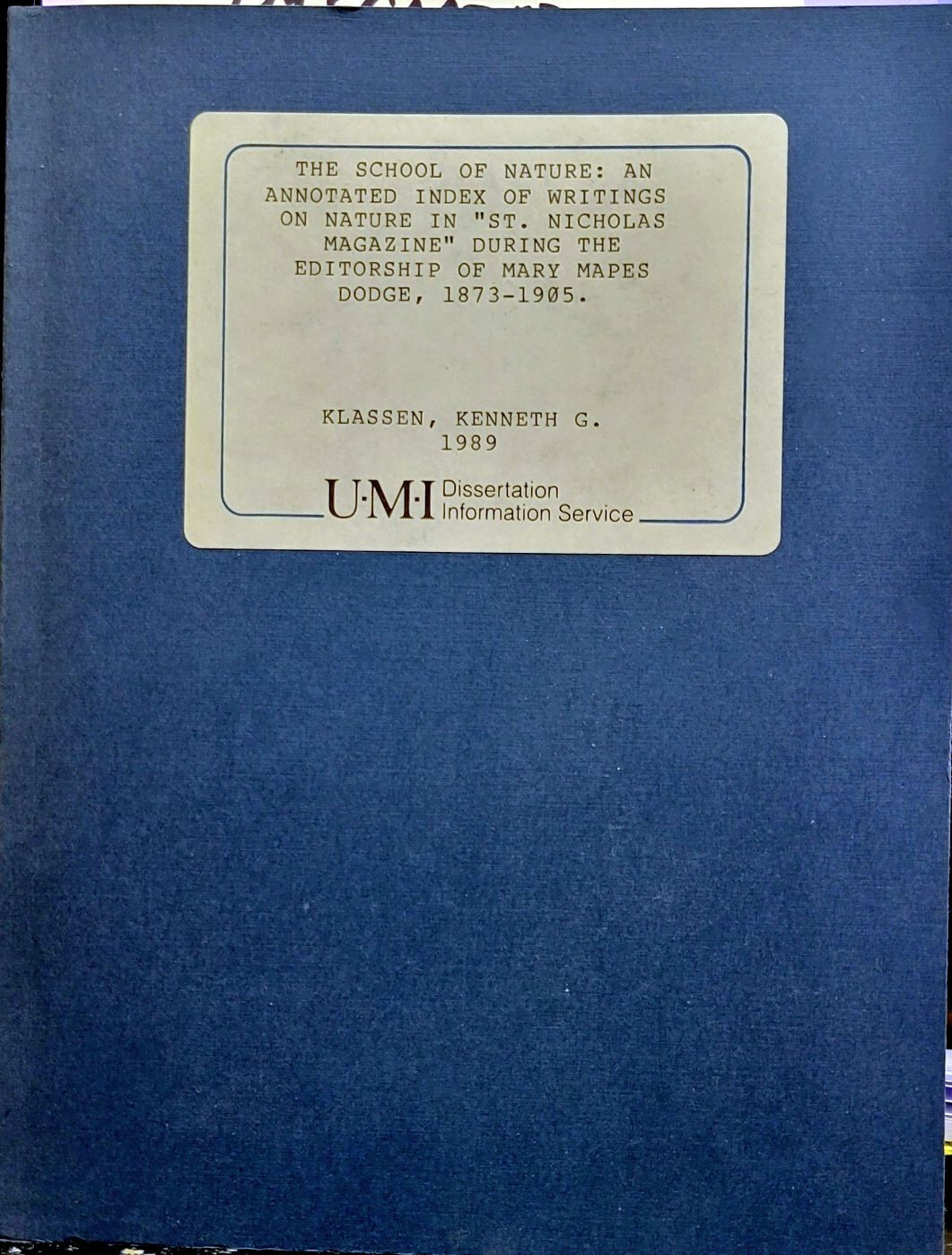 School of nature : an annotated index of writings on nature in St ...