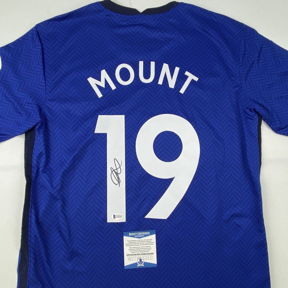 Autographed/Signed MASON MOUNT Chelsea FC Blue Soccer Jersey Beckett ...
