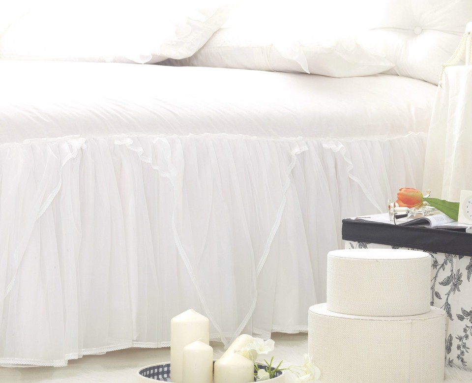 Luxury White Ruffle Lace Quilt Duvet Cover Bedding Set Full Queen King ...