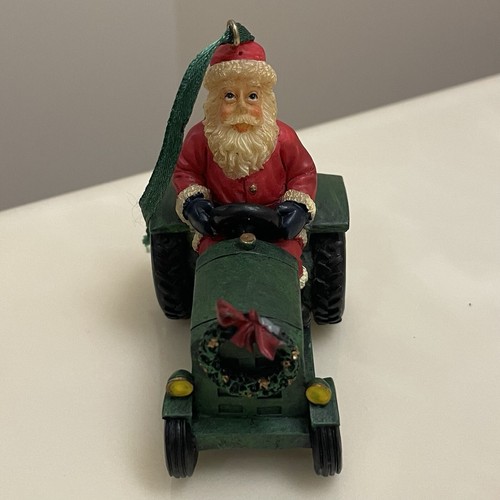 Santa Driving Green Tractor Christmas Ornament Country Cottage Rustic ...