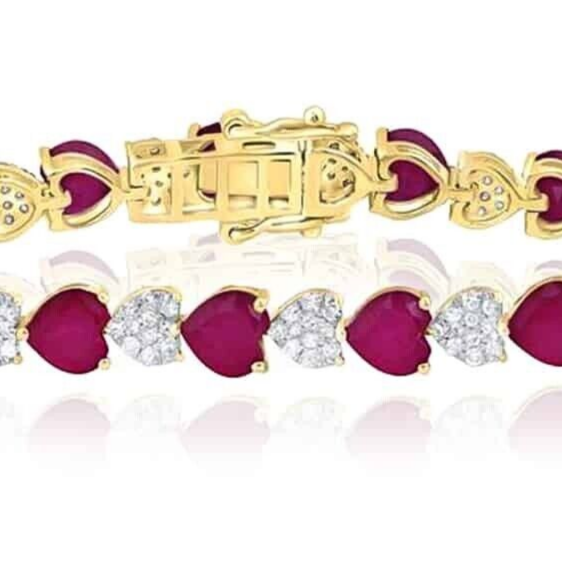 1.20CTW Real Diamond 10K Gold Yellow Ruby Heart Bracelet 7" | eBay