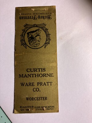 vintage Matchbook Cover - Ware Pratt Co. Worcester Mass. - Curtis ...