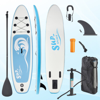 10FT Inflatable Stand up Paddle Board White+Blue Surfboard SUP Board ...