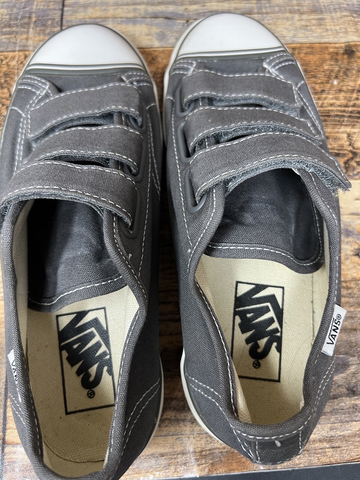 Vans Hook & Loop 3 Straps Antique Grey White Canvas S… - Gem