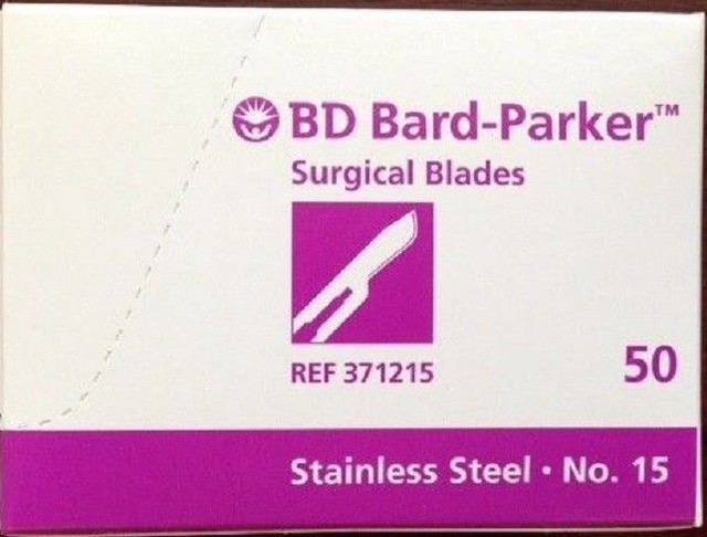 50 Bard-Parker 371215 Sterile Stainless Steel Surgical Blades #15 for ...