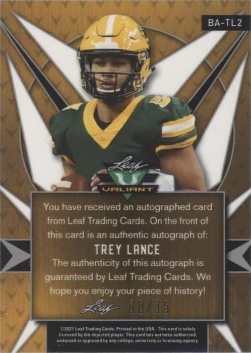 2021 Leaf Valiant Trey Lance #BA-TL2 for sale | eBay