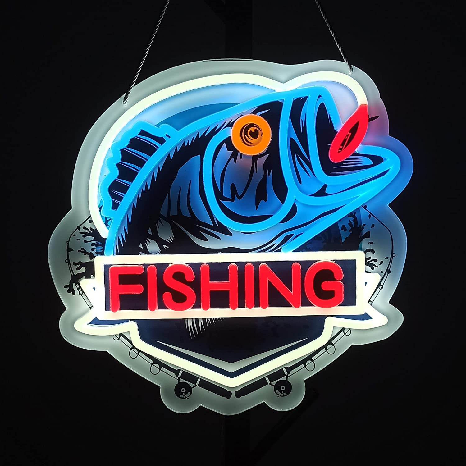 13X13 Inch Fishing Neon Sign Art Wall Lights for Beer Bar Club Bedroom ...