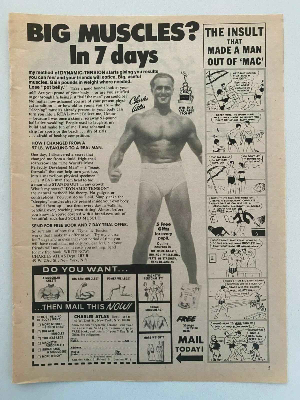Charles Atlas Dynamic-Tension Big Muscles Vintage 1977 Print Ad | eBay