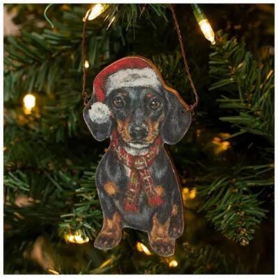 Primitives by Kathy Dachshund Dog With Santa Hat & Scarf Hanging Xmas ...