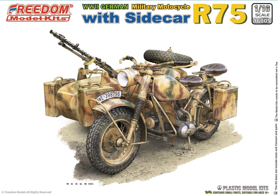 Freedom Model 1/16 R75 with Sidecar WWII German Motorcycle & Rider ...