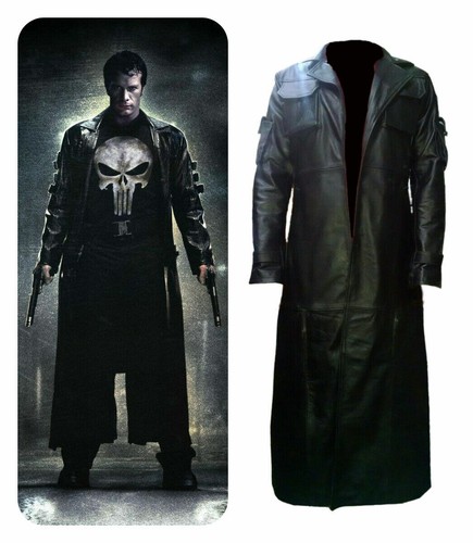 Punisher War Zone Thomas Jane Black Leather Trench Coat Jacket | eBay UK