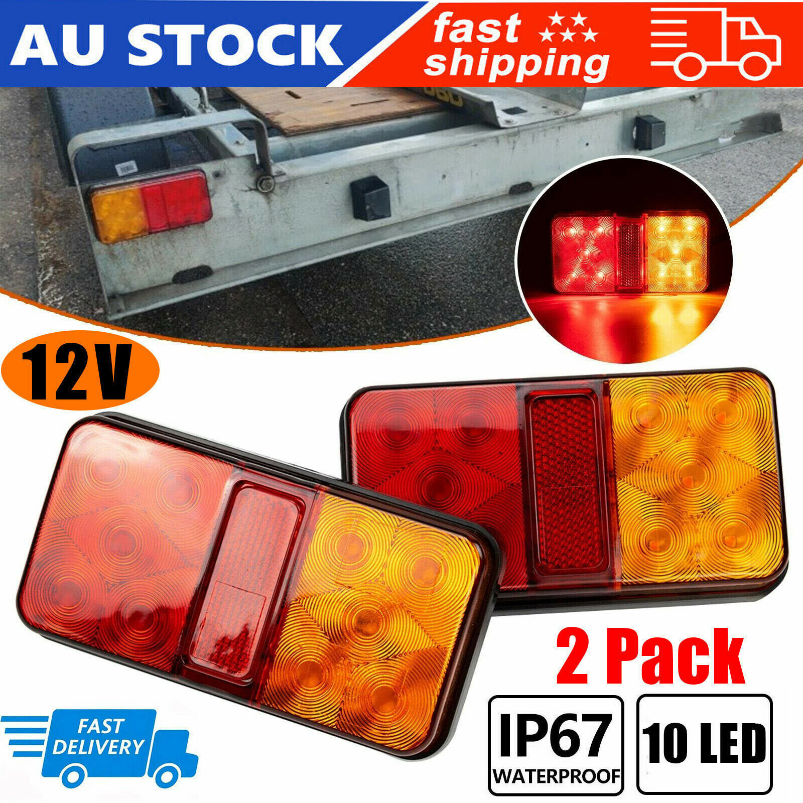 2x Submersible Waterproof 10 LED Stop Tail Lights For Boat Truck ...