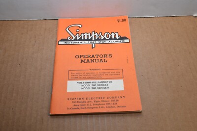 Simpson Model 262 Series i ii Volt-OHM-Milliammeters Operators Manual ...