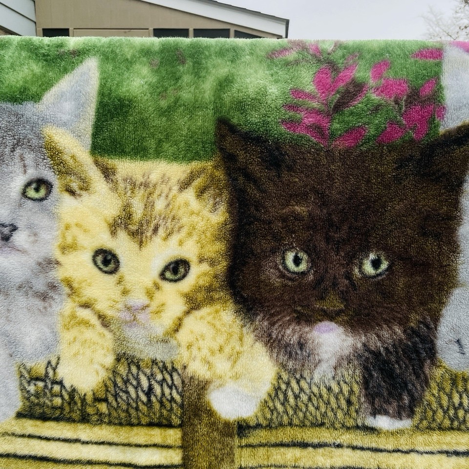 Vintage SHAVEL Blanket Luxury Plush Throw 40" x 55" Basket Of Kittens ...