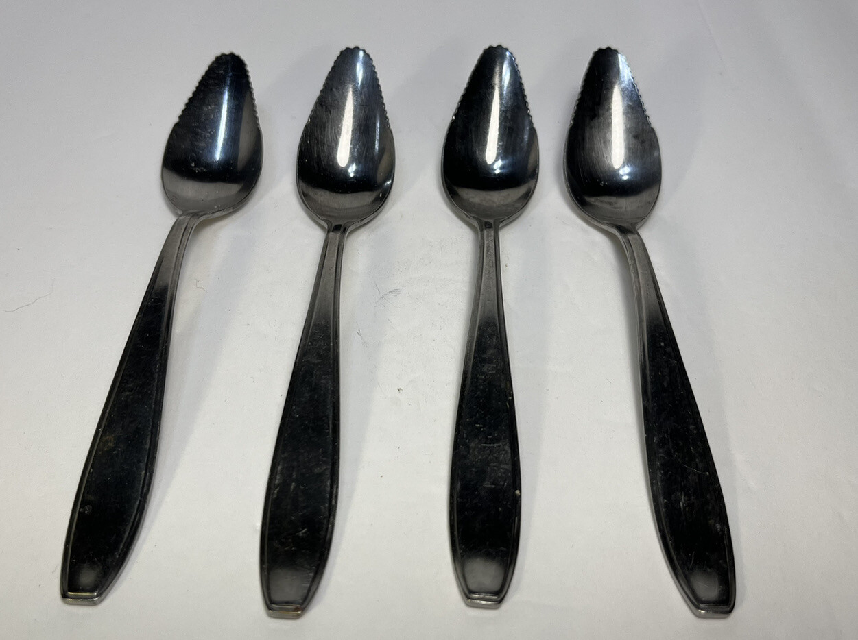 4 Vintage Knobler KN1 Fruit Grapefruit Orange Spoons Japan 6" Stainless ...