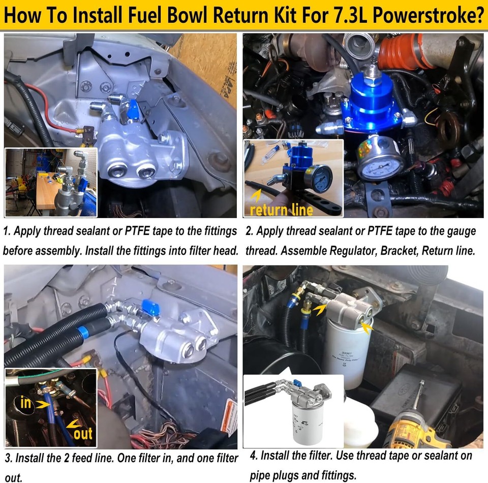 Fuel Filter Bowl Regulated Return Kit OBS For Ford 7.3L Powerstroke ...