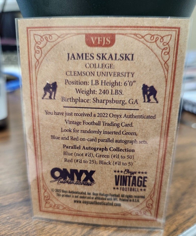 2022 Onyx Vintage Football Base #VF-JS James Skalski - Clemson | eBay
